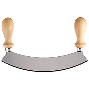 Stainless Steel Rocking Mezzaluna Knife with Wood Handles, 10 Inch