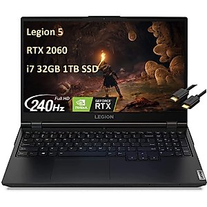 Lenovo Legion 5 15.6" FHD 1080p IPS 240Hz Gaming Laptop (Intel 6-Core i7-10750H, GeForce RTX 2060 (Beat RTX 3050Ti), 32GB RAM, 1TB PCIe SSD) Backlit, IST HDMI Cable, Windows 10