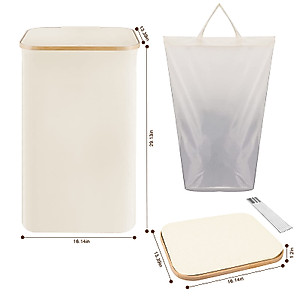 Large Laundry Basket with Lid - 100L Collapsible Laundry Hamper with Removable Bag, Waterproof Slim Laundry Basket with Handles, Tall Dirty Clothes Hamper for Bedroom Bathroom (Beige)