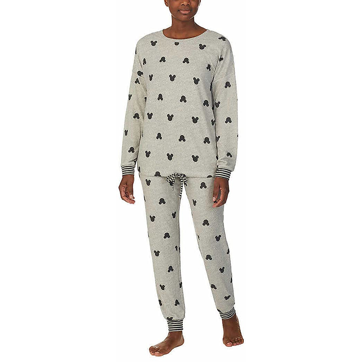 Disney Womens 2 Piece Cozy Pajama Set (Gray Mickey Mouse, Medium)