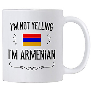 Funny Armenian Gifts. I'm Not Yelling I'm Armenian Coffee Cups. Ceramic Mug. Armenia Proud Gift Idea Featuring The Armenian Flag. (11 oz White)