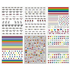 JMEOWIO 6 Sheets Rainbow Nail Art Stickers Decals Self-Adhesive Pegatinas Uñas Pride Day Nail Supplies Nail Art Design Decoration Accessories