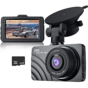 NOLYTH Dash Cam Car Camera 1080P Full HD Front Dash Camera for Cars with 32G SD Card, 3" LCD, F2.0 Glass Lens, WDR, Night Vision, Parking Monitor