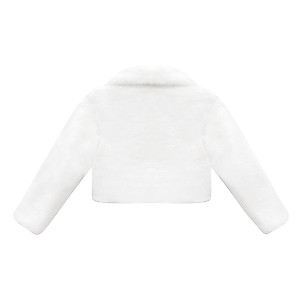 Lilax Girls Faux Fur Bolero Shrug Button Closure Cozy Dress Coat (8 Years, White)