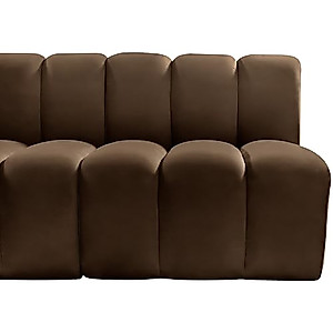 Meridian Furniture 103Brown-S3F Arc Collection Modern | Contemporary Modular Sofa with Soft Brown Velvet, Deep Channel Tufting, Modular Design, 89.5" W x 31" D x 30" H, Brown