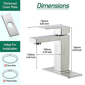 VOTON Brushed Nickel Bathroom Faucets Single Handle Modern Vanity Sink Faucet 1 Hole or 3 Hole with Deck Plate and Water Supply Hoses, Stainless Steel Bathroom Faucet Lead-Free