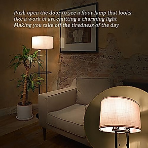 ArtCredit Modern LED Floor Lamp for Living Room, Bedroom and Home Office - 16 lb Weight Black Tall Standing Lamp with White Fabric Shade - Includes 2 LED Edison Bulbs - E26 Base - Simple Sleek Design