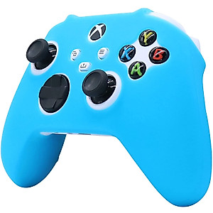 HLRAO Blue Silicone Cover Skin for Xbox Series X/S Controller Glow in The Dark Anti-Slip Soft Rubber Case Protector Accessories Set with 8 Glow in The Dark Thumb Grips Caps + 2 Cute Cat Paw Caps.
