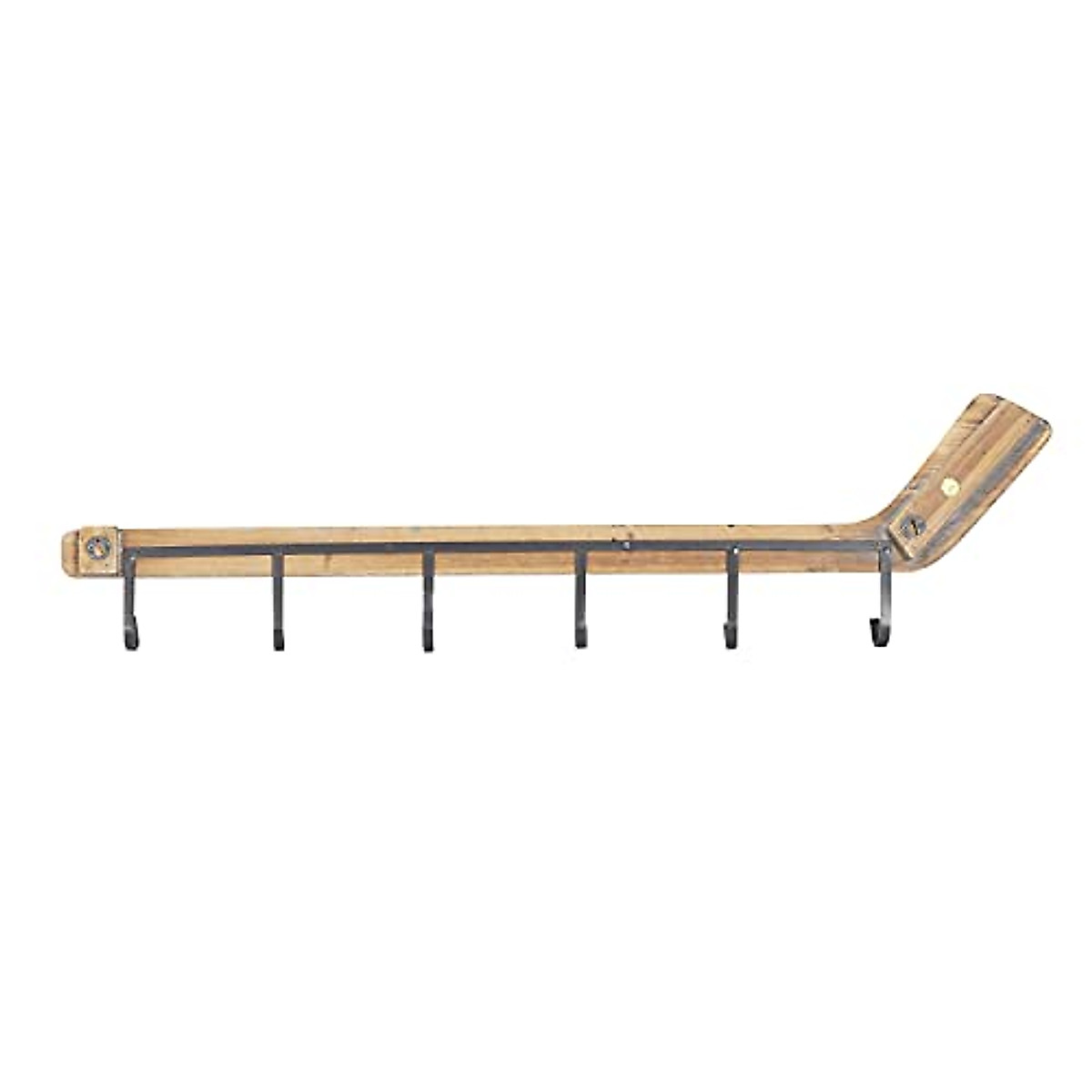 Deco 79 Wood Hockey Stick 6 Hangers Wall Hook, 40" x 2" x 11", Brown