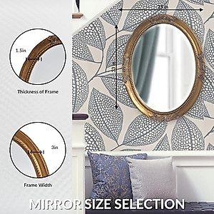 Howard Elliott Queen Ann Oval Antique Gold Leaf Wall Mirror, Oval Bevelled Hanging Wood Framed Vanity Mirrors for Home Decor, Living Room, Bathroom, Bedroom, or Hallway, 25 x 33 Inch