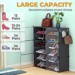 NiHome Shoe Rack Organizer Storage Bin Box - 24 Pairs Closet Shoe Storage with Doors- Stackable Plastic Shoe Storage Box - Free Standing Shoe Rack for Entryway Garage Bedroom