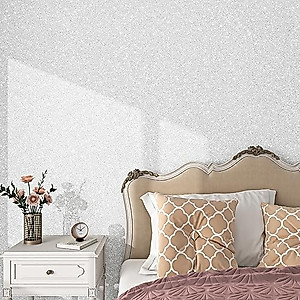 FunStick 15.8"x240" Pearl White Glitter Wallpaper Stick and Peel Sparkle White Glitter Contact Paper for Cabinets Self Adhesive Removable Fabric Glitter Wall Paper Roll for Bedroom Wall Decor Dresser