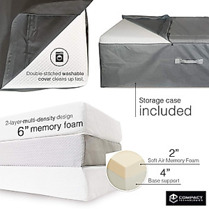 CT Compact Technologies Portable Mattress - 60 x 80 x 6 inches - Folding Memory Foam Guest Fold Up Bed w/Case | Tri-Fold Travel Away Floor, Futon & Camp Cot Topper for Fast Trifold Foldable (Queen)