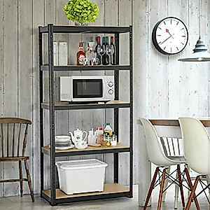 Shelving Unit 5-Shelf (28" L x 12" W x 59" H) Storage Shelves Heavy Duty Metal & MDF Rack Shelving Commercial Grade Utility Steel Storage Rack 386lbs Loading Capacity Per Shelf, Black