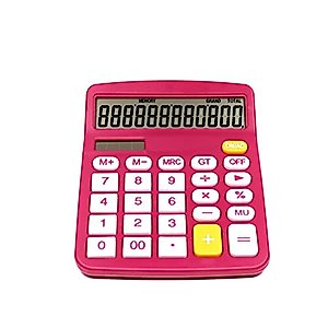 MJWDP 12 Digit Desk Calculator Large Buttons Financial Business Accounting Tool Rose Red Color for Office School