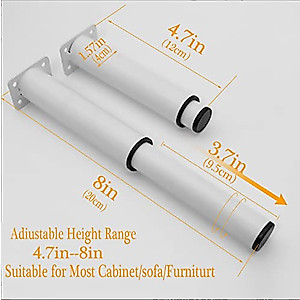 Metal Adjustable Height Furniture Legs 4.7-8 inch, Heavy Duty Support Legs for Furniture Set of 4,Sofa Cabinet Legs,Adjustable Height Replacement Support Leg for Furniture/Bed/Cabinet/TV Stand(white)