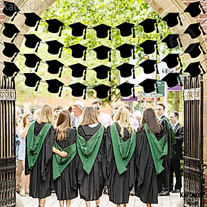 Felt, Black Graduation Cap Garland - 4 Strings, No DIY | Graduation Garland, Graduation 2023 Decorations | Graduation Banner for Black Graduation Party Decorations 2023 | Graduation Cap Decorations