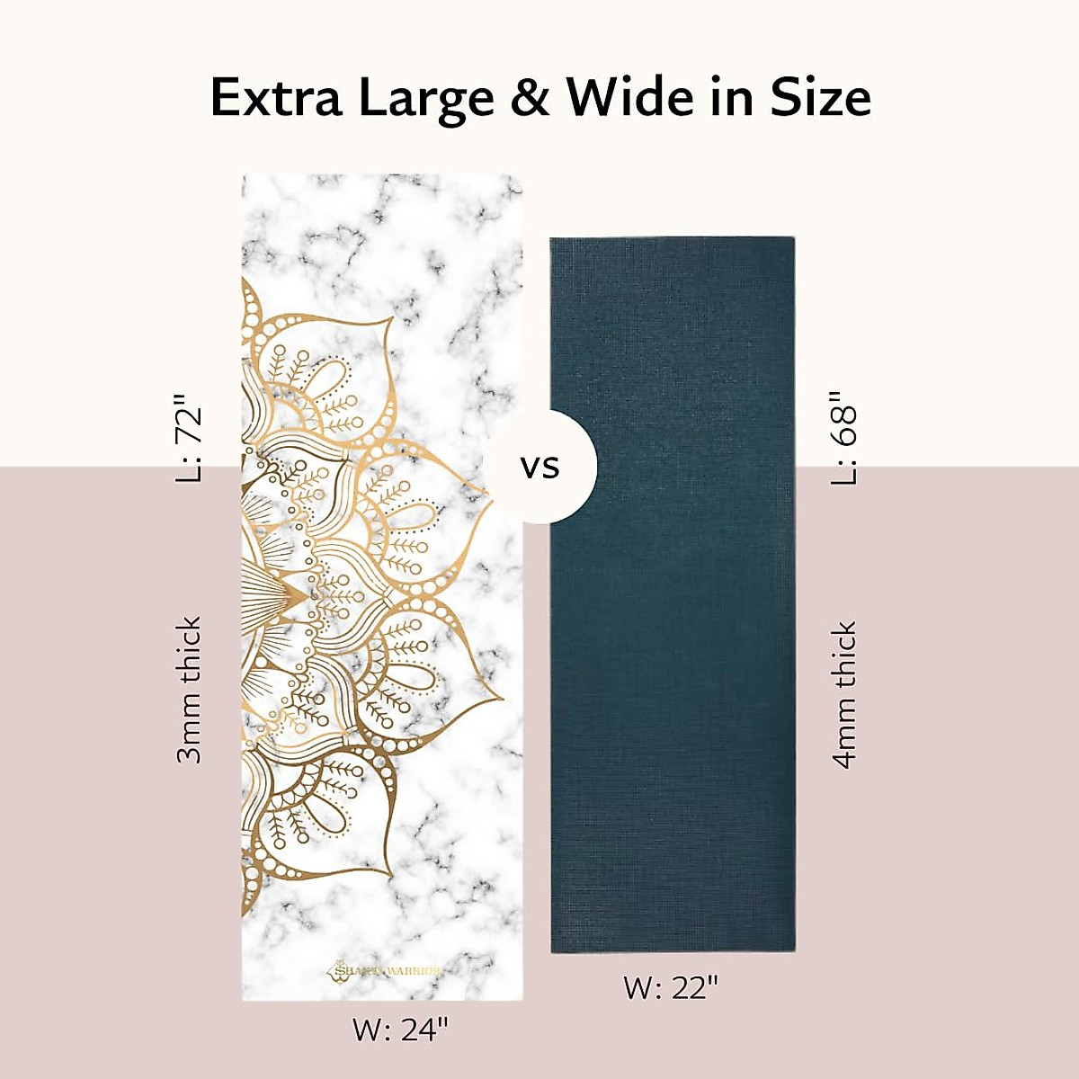 Shakti Warrior Lotus yoga mat - Premium Printed Natural Eco-friendly Non-Slip Mat Great for Hot Yoga, Pilates, Workouts (72 inch x 24 inch x 3mm thick)