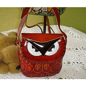 Lovely Owl Designs, Genuine Cowhide Leather Shoulder/crossbody Bag, a Unique and Collectible Small Satchel. (Brown)