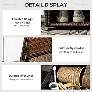 Outsunny Outdoor Deck Box and Waterproof Shoe Storage, PE Rattan Wicker Towel Rack with Liner for Indoor, Outdoor, Patio Furniture Cushions, Pool, Toys, Garden Tools, Brown