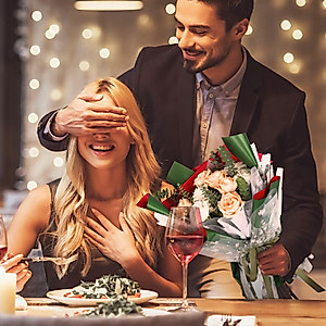 Whaline 40Pcs Christmas Flower Wrapping Papers Double Color Red Green Floral Packaging Papers with Snowflakes Cellophane Florist Bouquet Wrapping Papers, 23 x 23 Inch