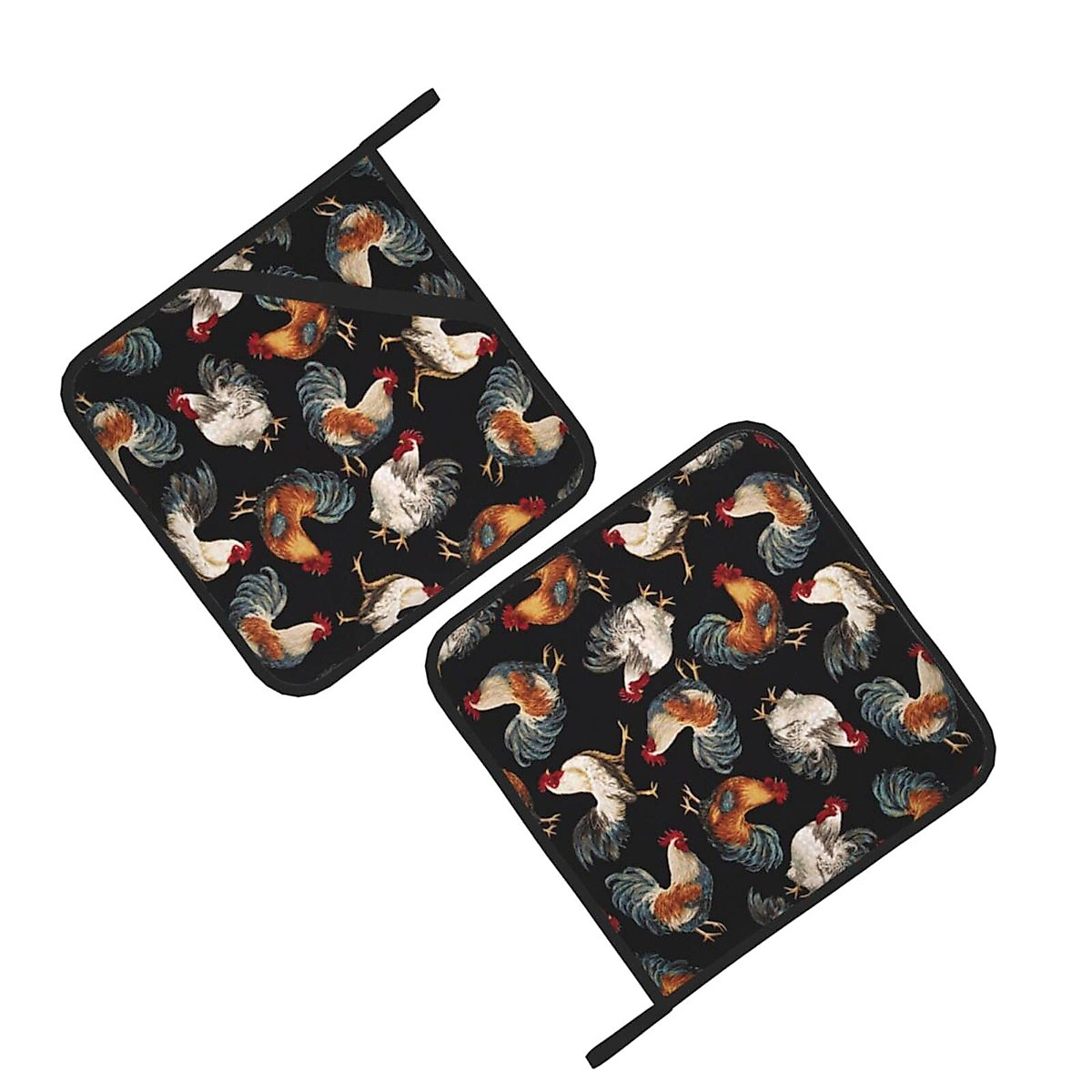 French Roosters Heat Resistant Potholders 8x8 in French Roosters Kitchen Pot Holders Sets Hot Handle for BBQ Cooking Baking Grilling Microwave Barbecue Four Seasons Hot Pads