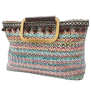 Tekzitfuir Women Straw Tote Bag Straw Beach Handbags Weaving Shoulder Bag Purse Woven Bags in Summer (Colorful) Small Size