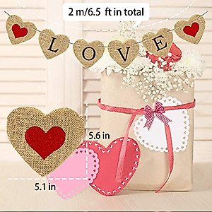 Cmaone Love Burlap Banner Valentines Day Decoration Banner Heart Shape Garland Bunting Flags for Valentines Wedding Baby Shower Anniversary Party Hanging Decorations