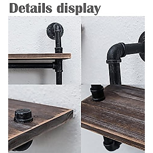 tonchean Industrial Rustic Shelving Wall Wood Pipe Ladder Floating Shelves Wall Mounted Corner Shelves for Bathroom Kitchen Office-Pipe Shelves with Wood Planks