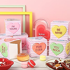 Whaline 24Pcs Valentine's Day Treat Boxes Conversation Heart Cardboard Box Colorful Cute Holiday Paper Gift Container for Cookie Goodie Candy Sweet Valentine's Day Party Favor Supplies