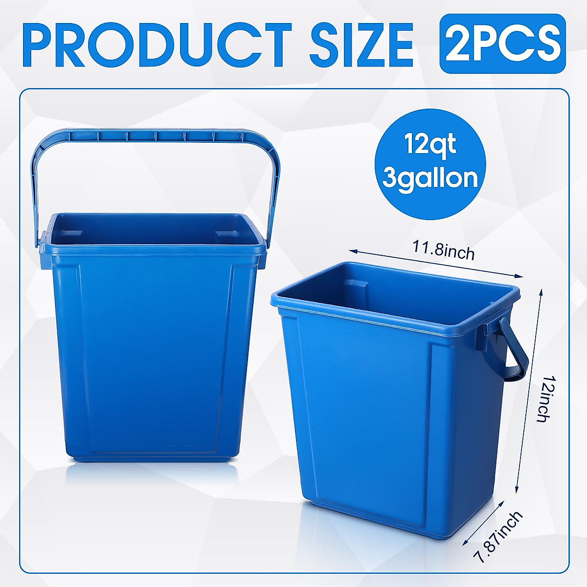 DoubleFill 2 Pack 12 Quart/ 3 Gallon Square Cleaning Bucket Compact Sanitizing Buckets Organizer Cleaning Pail with Handle Square Detergent Bucket Plastic Mop Bucket for Commercial Home, Dark Blue