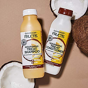 Garnier Fructis Nourishing Treat Shampoo, 98 Percent Naturally Derived Ingredients, Coconut, Nourish and Soften for Dry Hair, 11.8 Fl Oz