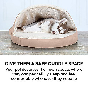 Furhaven 35" Round Orthopedic Dog Bed for Large/Medium Dogs w/ Removable Washable Cover, For Dogs Up to 50 lbs - Sherpa & Suede Snuggery - Cream, 35-inch