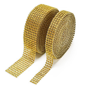 BTSD-home Gold Rhinestone Ribbon 2 Roll Diamond Ribbon for Crafts, Cake, Birthday Decorations, Wedding, Baby Shower Event and Arts (20Yard Gold)