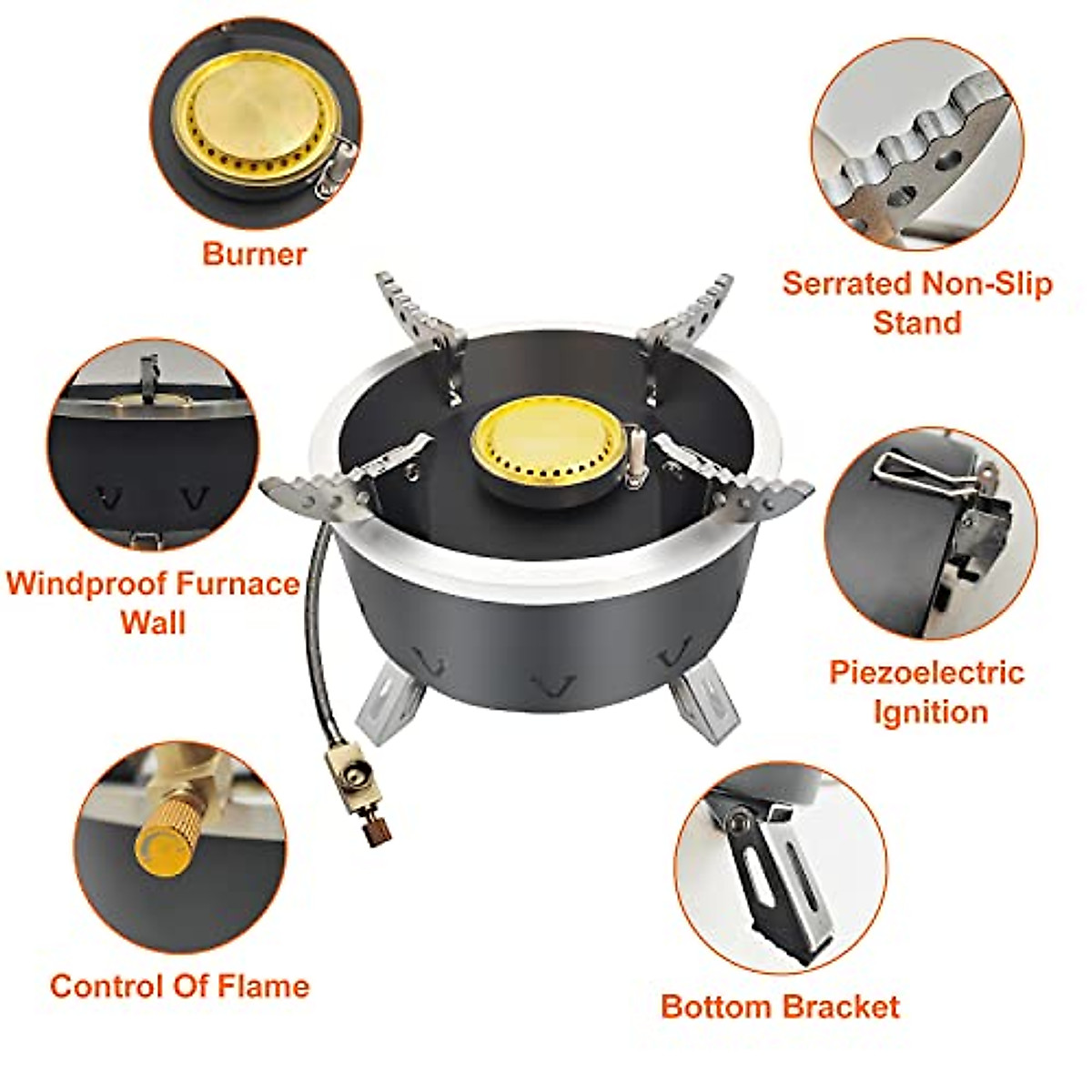 JooMoo Camping Stove Backpacking,10000W Windproof Portable Stove with Fuel Tank Adapter&amp;Piezoelectric IgnitionFuel Tank Adapter, Lightweight Camping Accessories For Outdoor Camping, BBQ, Hiking(Grey)