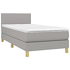 vidaXL Bed Frame, Box Spring Bed Single Platform Bed with Mattress, Bed Frame Mattress Foundation with Headboard for Bedroom, Light Gray Twin Fabric