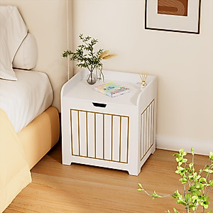 VILAWLENCE Storage Box Small Cube Toy Storage Organizer White，White Wooden Entryway Storage Bin For Home Books Clothes Toy,Small Square Nightstand For Playroom,Bedroom(15.4x11.8x15.3inches)