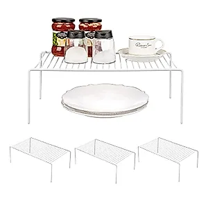 Redrubbit Large (15.7 x 9. 4 Inch) Cabinet Storage Shelf Rack, Rustproof Kitchen Counter and Cabinet Shelf, Storage Rack Organizer for Kitchen, Fridge, Cabinet, Bathroom, Set of 4