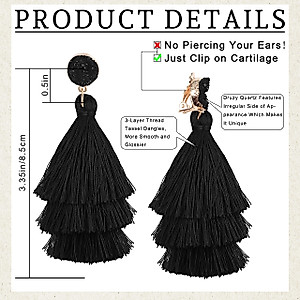 CASSIECA Tassel Statement Earrings for Women Clip On Drop Earrings Colorful Bohemian Tiered Tassel Druzy Dangle Drop Earrings Non Piercing Jewelry Birthday Christmas Valentines Day Gift
