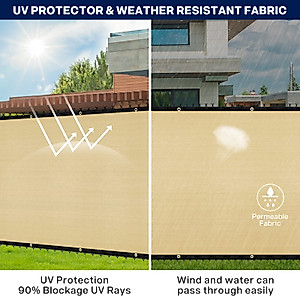 Duerer Privacy Fence Screen 6 x 50ft Sand Covering Chain Link Fence Heavy Duty Windscreen Garden Fencing Mesh Shade Cloth Cover, UV Protection 90% Blockage Outdoor Backyard, Patio with Cable Tie