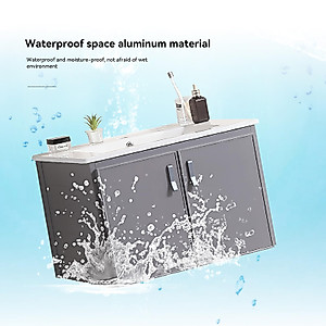 24 Inch Bathroom Vanity with Sink Combo, Floating Bathroom Vanity Set with Two Metal Soft Close Cabinet Doors Modern Wall Mounted Bathroom Vanity Cabinet with White Ceramic Sink, for Small Space