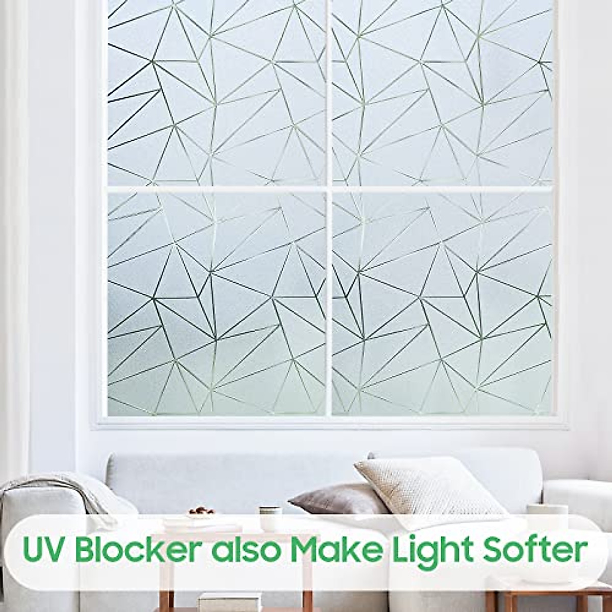 Viseeko Window Privacy Film Decorative Static Clings Sun UV Blocking Non-Adhesive Removable Glass Door Sticker for Home Office 11.8 x 78.7 inches Frosted Triangle