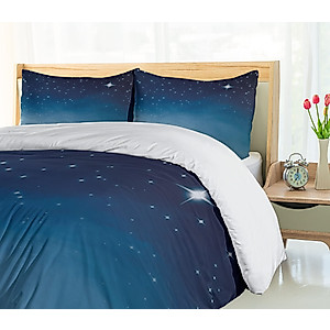 Ambesonne Night Duvet Cover Set, Ombre Inspired Sky Vibrant Stars Universe Astronomy Exploration, Decorative 2 Piece Bedding Set with 1 Pillow Sham, Twin Size, Pale Blue Dark Blue