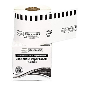 HOUSELABELS Compatible with DK-2205 Replacement Roll for Brother QL Label Printers; Continuous Length Labels; 2-4/9" x 100 feet (62mm*30.48m) - 50 Rolls