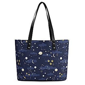 Womens Handbag Galaxy And Space Pattern Leather Tote Bag Top Handle Satchel Bags For Lady