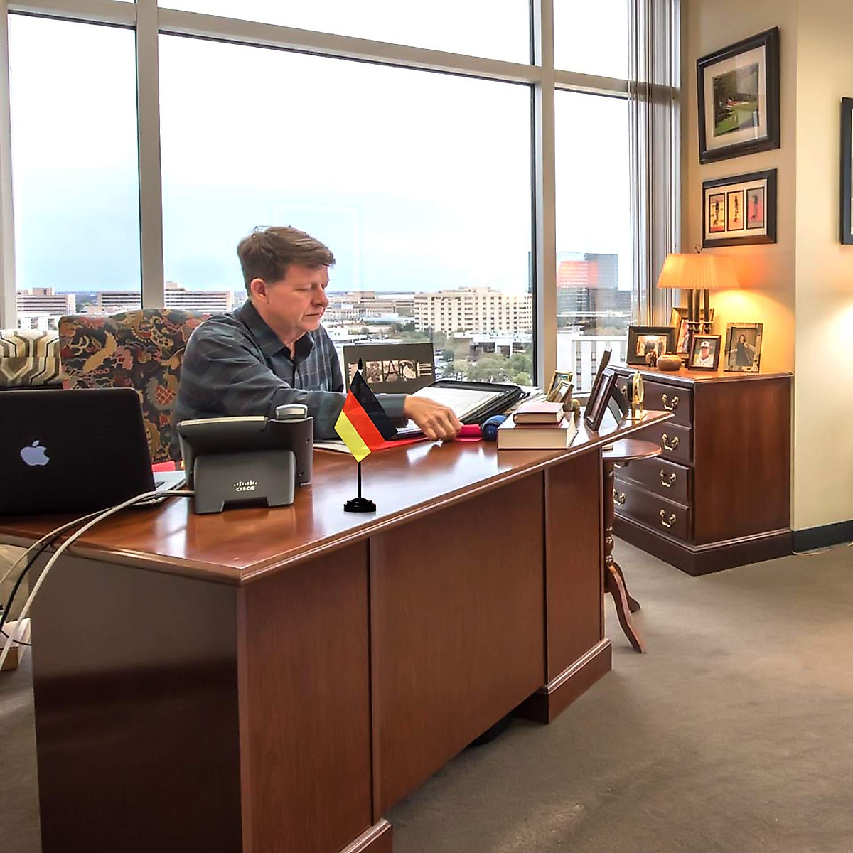 ANLEY Germany Deluxe Desk Flag Set - 6 x 4 Inch Miniature German Desktop Flag with 12" Solid Pole - Vivid Color and Fade Resistant - Black Base and Spear Top