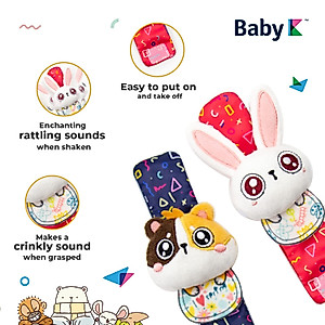 BABY K Baby Rattle Socks for Girls & Boys (Pet Set) - Baby Toys 6-12 Months - Baby Wrist Rattles and Foot Rattles - Baby Toys for Newborns As Gift - Easy to Wear Baby Rattle Toys