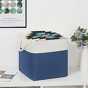 Bidtakay Set of 4 Bundled Baskets Large Cube Storage Baskets for Organizing 13x13 Square (Navy Blue)