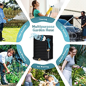 Garden Hose 100ft - Water Hose 100ft with 10 Function Hose Nozzle, Lightweight, Kink Free, Non-Expandable Fabric Garden Hose for Outdoor, Garden, Watering, Car Wash, Yard, Lawn and RV