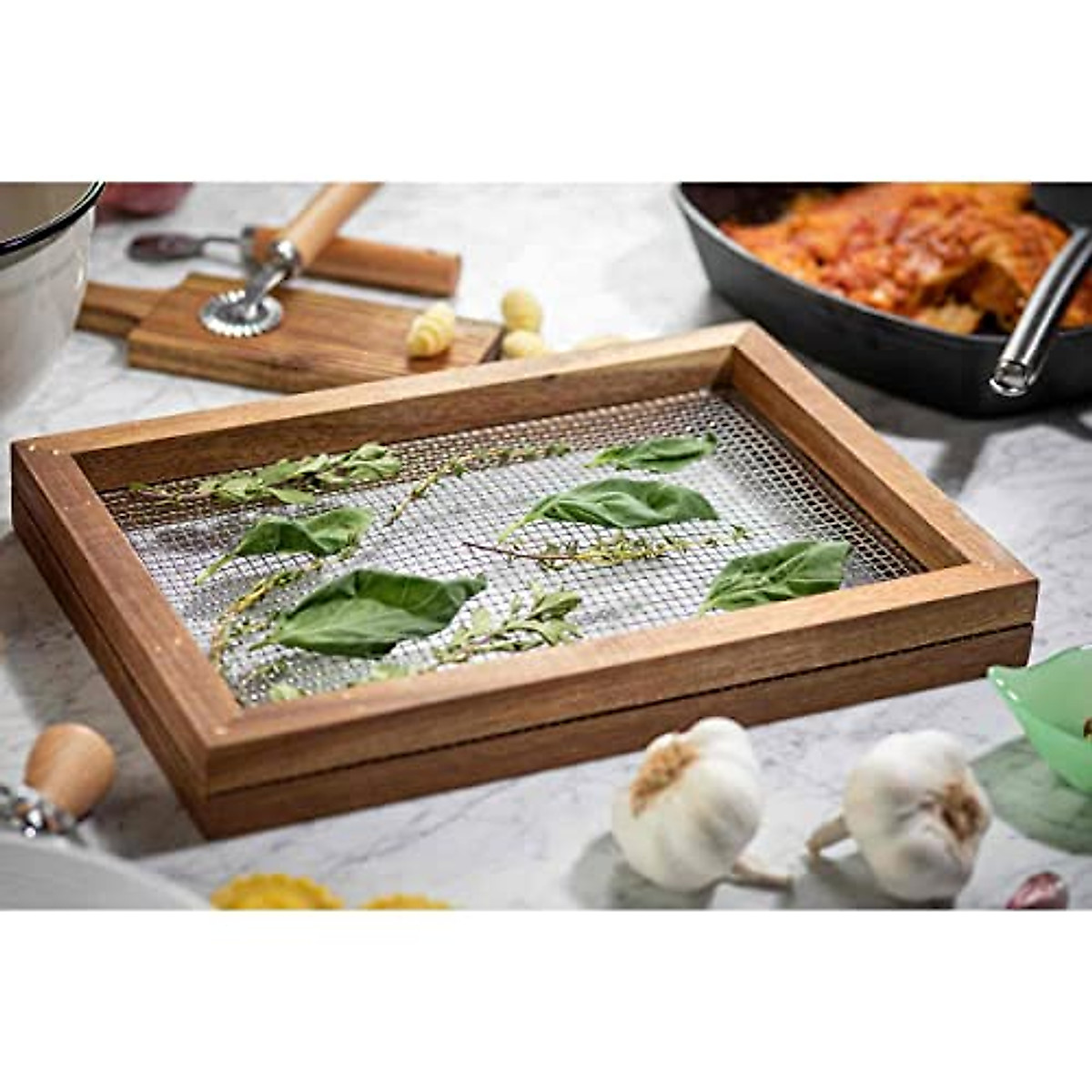 Tablecraft 11088 Herb Drying Rack, Natural, 13.75-inch Length, Acacia Wood